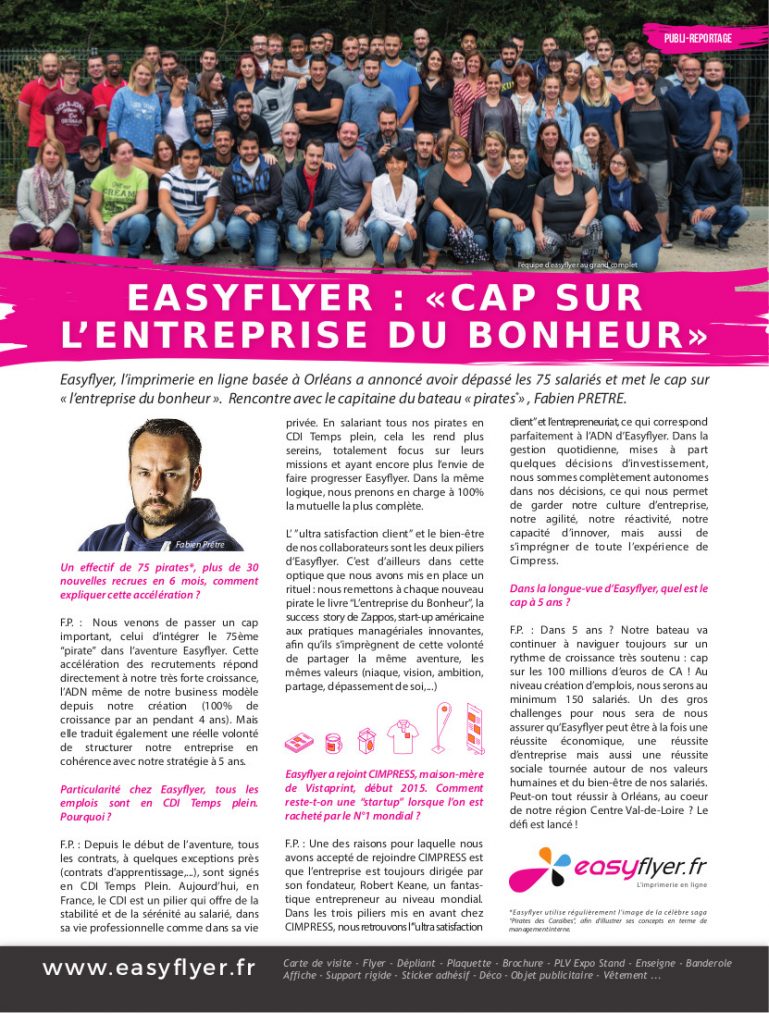 Cap sur l’Entreprise du Bonheur pour l'Imprimerie en ligne Easyflyer ...